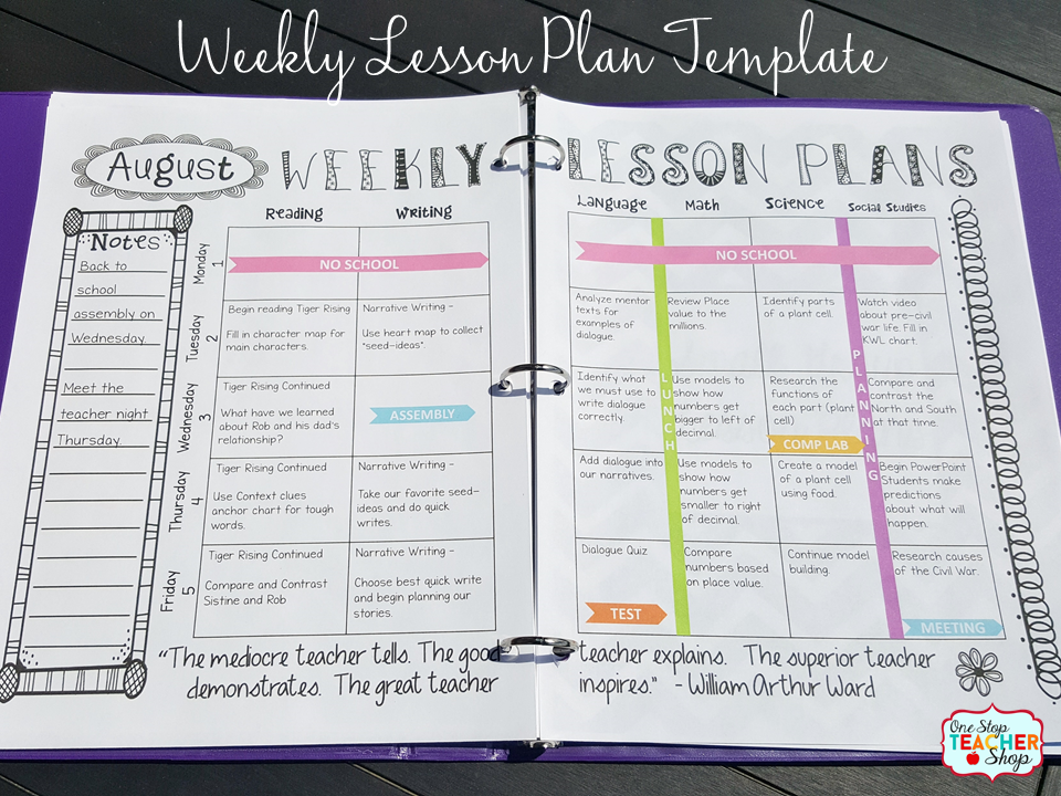 Teacher Plan Book Template Free Printable Lesson Plan Horizontal 